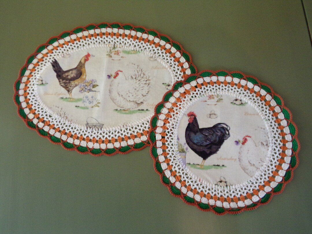 Set of 2 Crochet Chicken Table Runner/doily #2184 - Etsy