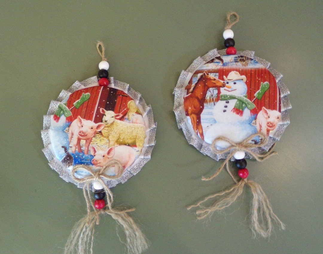 Handmade Barnyard Snowman and Barnyard Animals Christmas Ornament--set ...