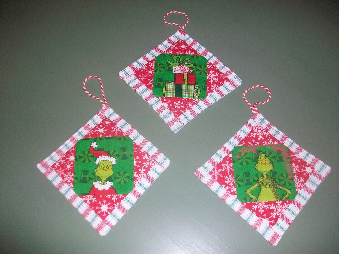 Handmade Quilted Grinch Christmas Ornaments/set of 3 4032 - Etsy
