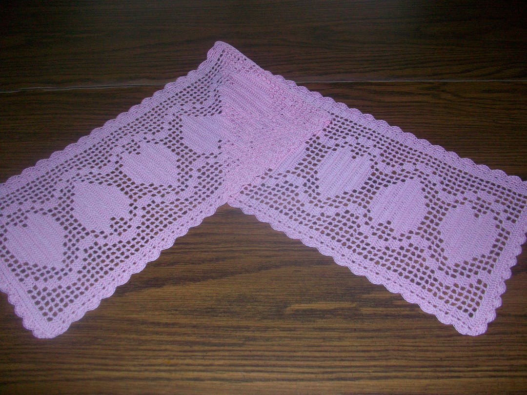 Pink Heart Crochet Table Runner--new Handmade - Etsy