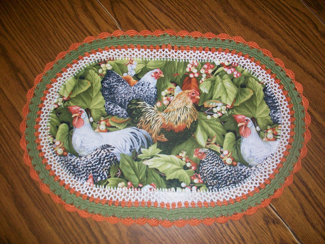 Handmade Crochet Doily/table Runner Chickens, Roosters #2065 - Etsy