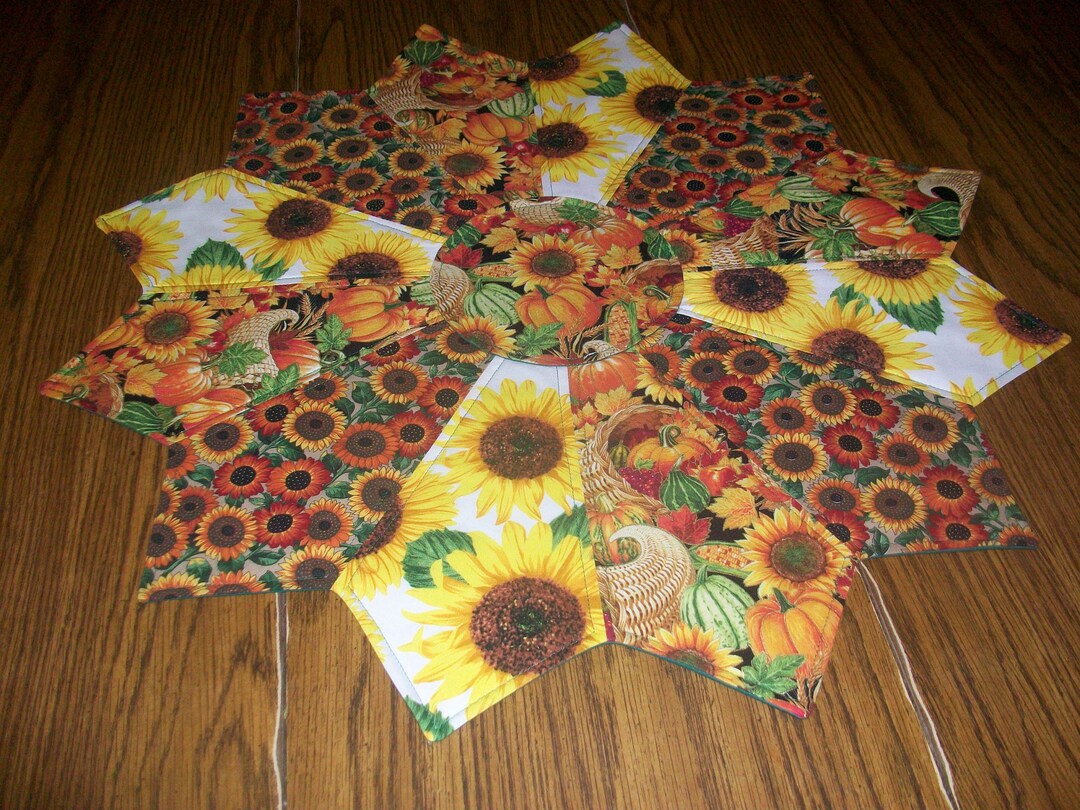 Handmade Quilted Table Topper Sunflowers, Gourds and Pumpkins, Fall ...