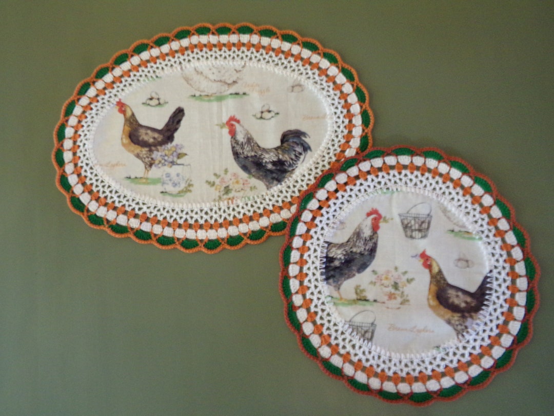 Set of 2 Crochet Chicken Table Runner/doily #2183 - Etsy