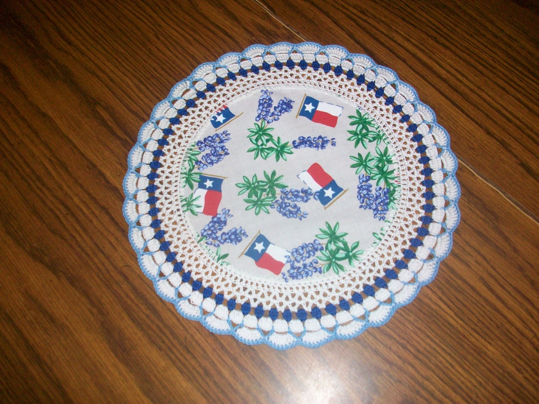 Handmade Texas Flags and Bluebonnets Crochet Doily #2048 - Etsy