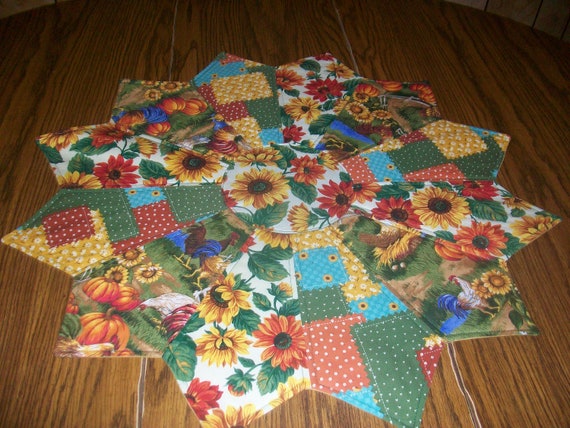 Handmade Quilted Table Topper Sunflowers Chickens & Pumpkins - Etsy