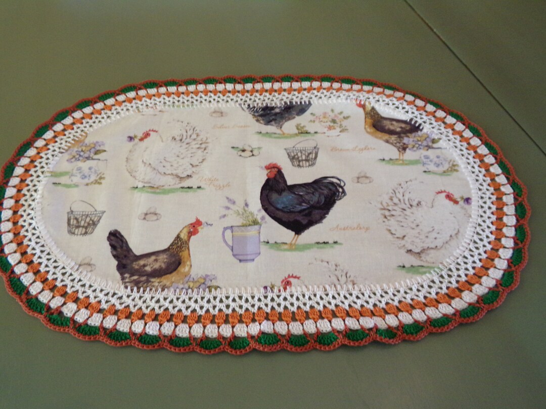 Crochet Chicken Oval Doily #2185 - Etsy