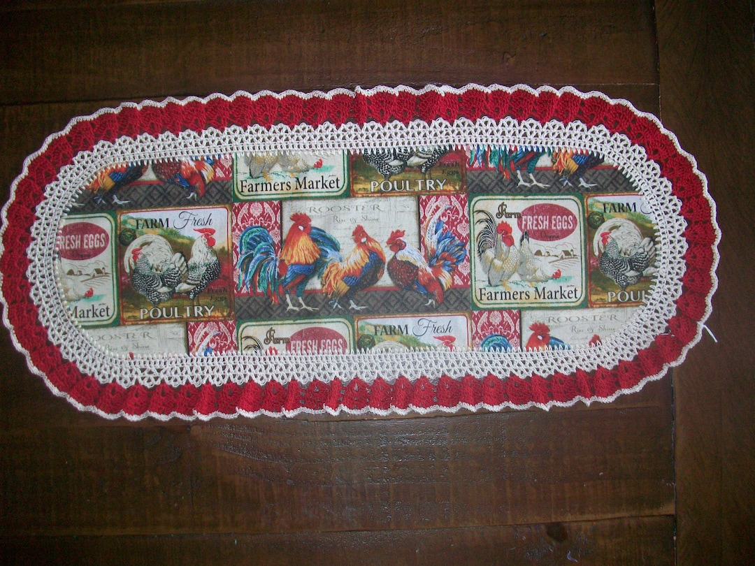 Handmade Roosters, Hens, Chickens Crochet Doily/table Runner/red and ...