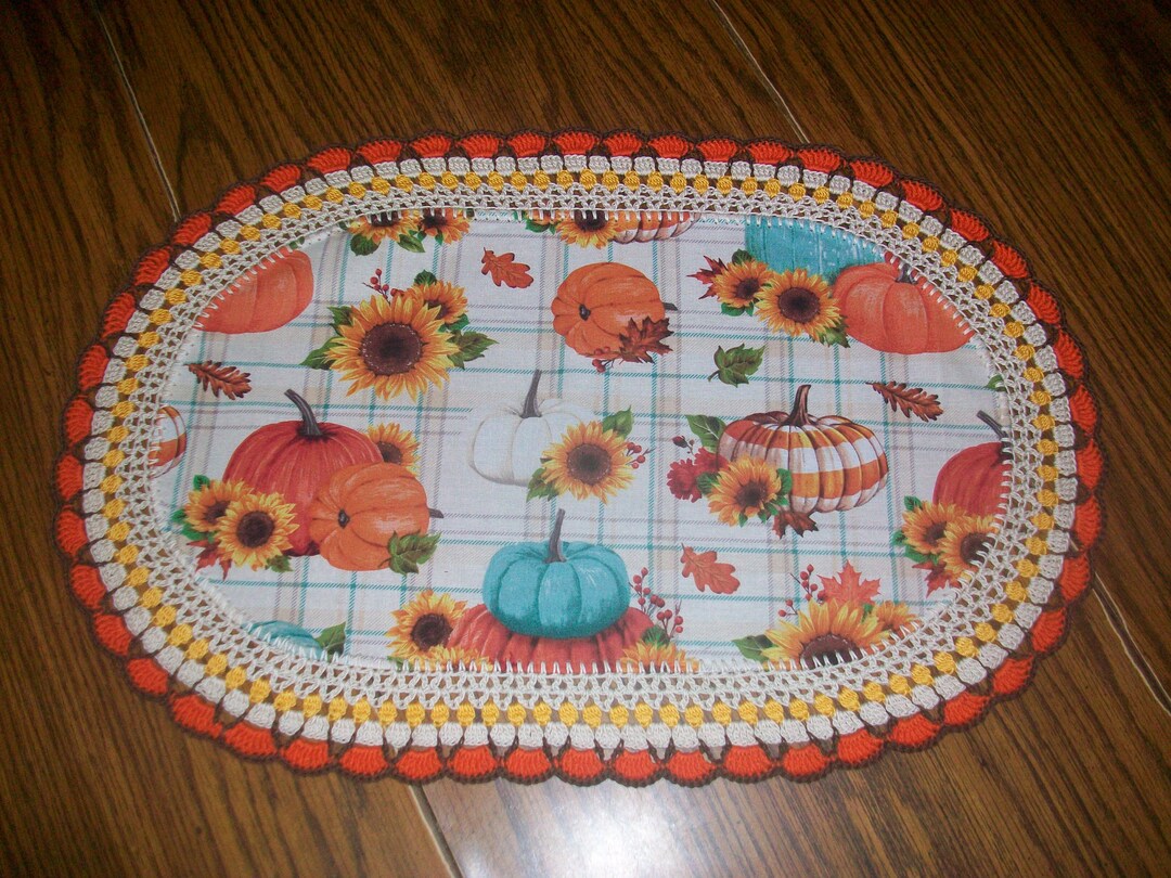 Handmade Crochet Thanksgiving/fall Pumpkin & Sunflowers Doily #2007 - Etsy