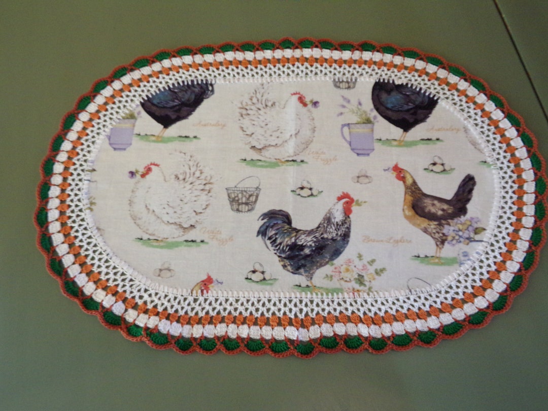 Crochet Chicken Oval Doily #2186 - Etsy