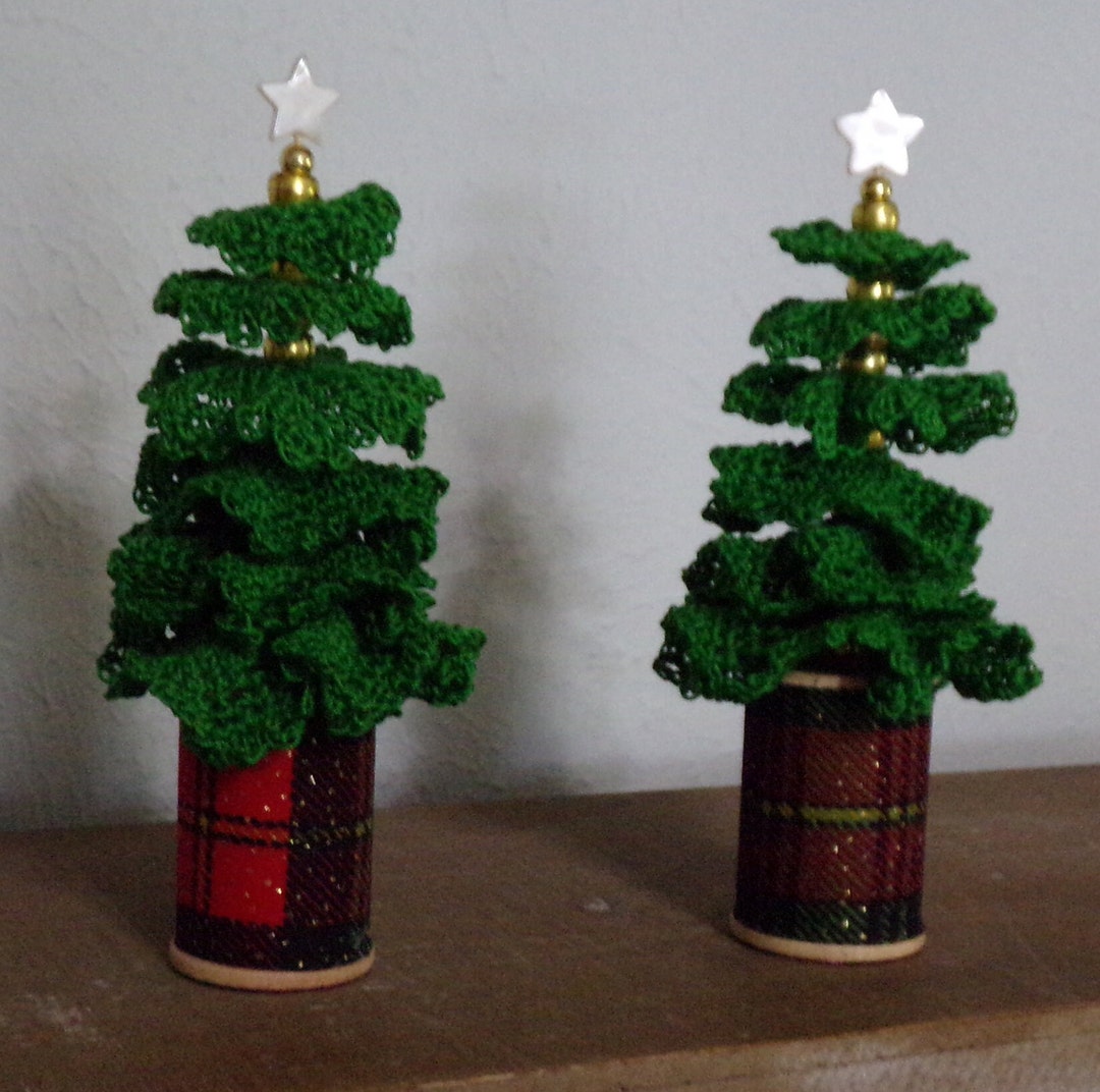 Set of 2 Crochet Christmas Trees With Spool Bases 4033 - Etsy