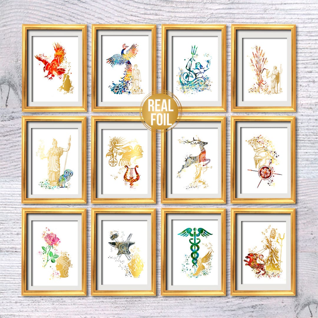 Greek Mythology Set of 12 Olympian Gods Poster Gold Foil Print Ancient ...