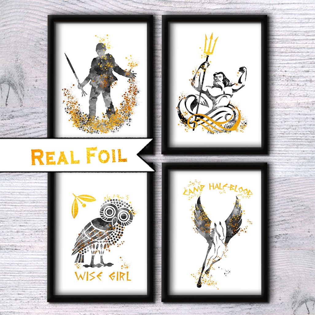 Percy Jackson Poster Set of 4, Real Foil Print, Camp Half-blood Wall ...