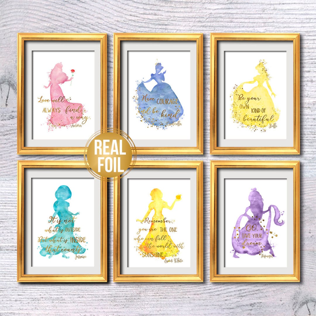 Disney Princess Poster Set of 6 Disney Wall Decor Disney Quotes Disney ...