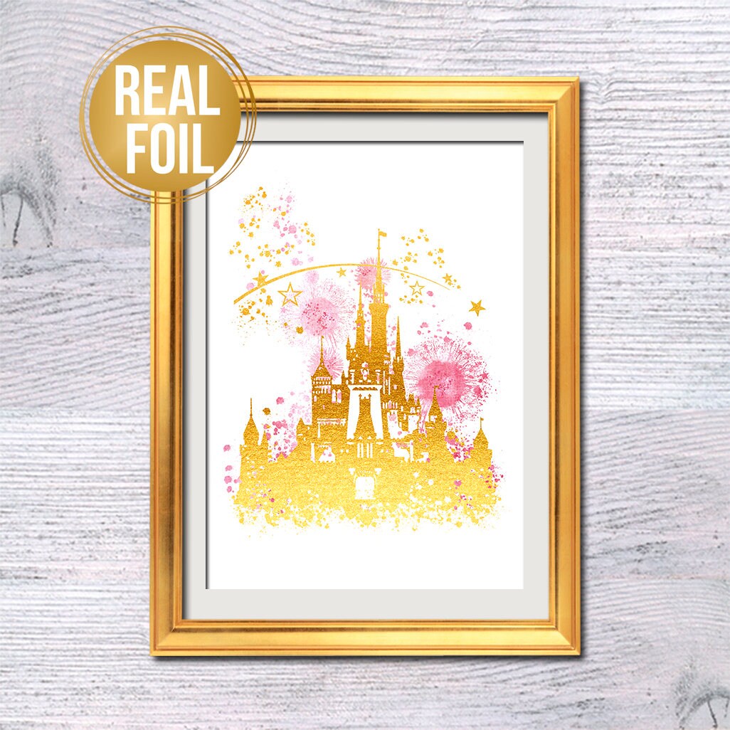 Disney Print Set of 4 Real Foil Poster Pink Decoration Girls | Etsy
