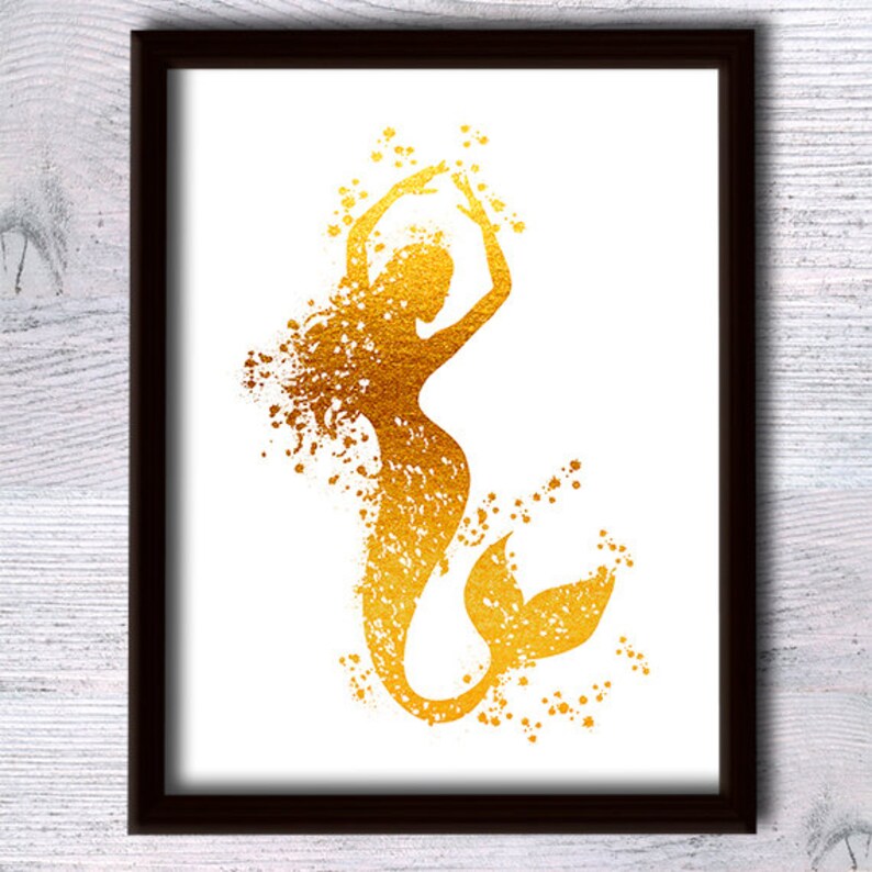 Mermaid Poster Mermaid Gold Foil Print Ocean Fantasy Creature | Etsy