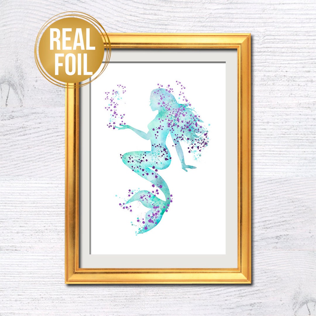 Mermaid Print Mermaid Poster Mermaid Wall Decor Real Foil Print Gift ...