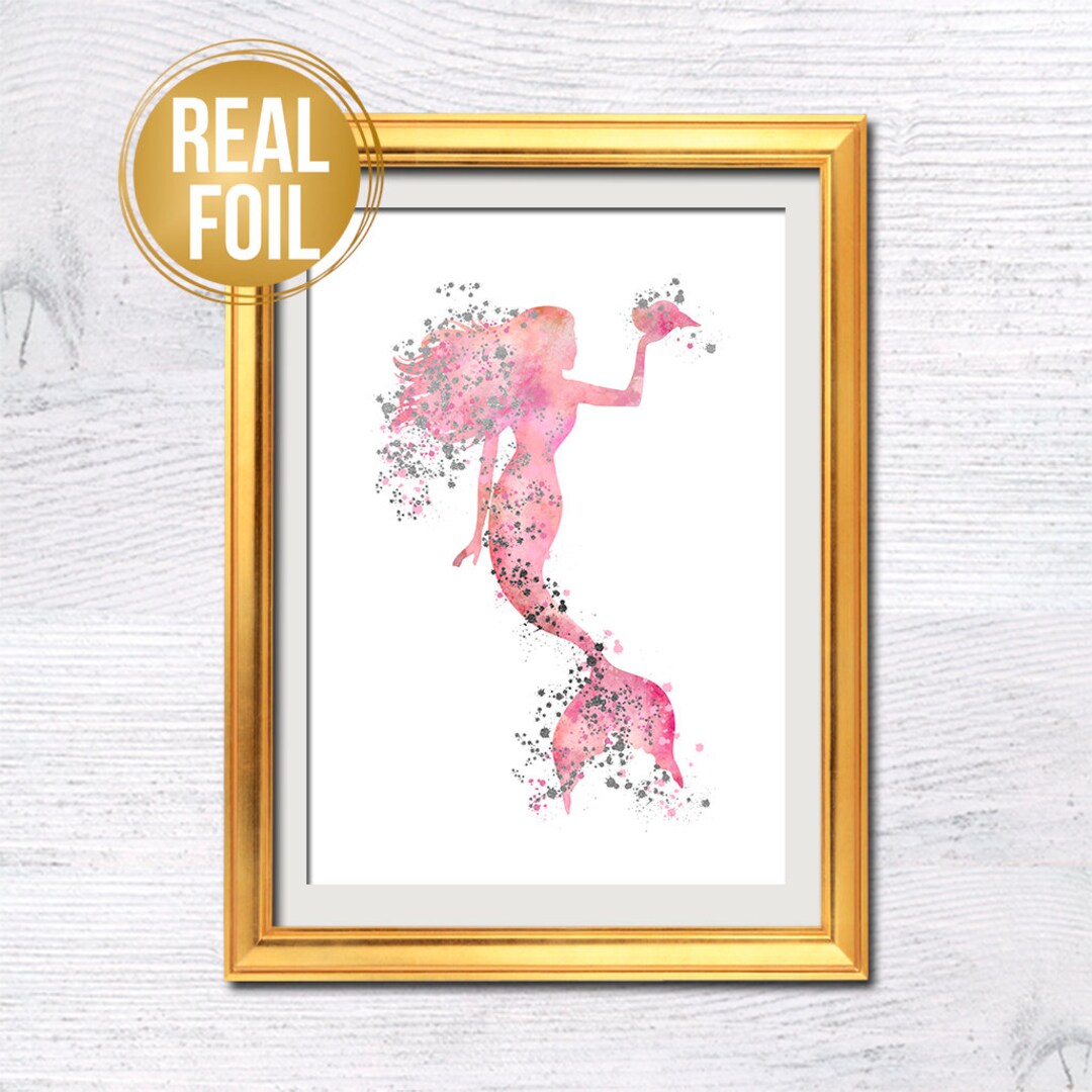 Mermaid Poster Mermaid Real Foil Print Mermaid Wall Decor Sea Creatures ...