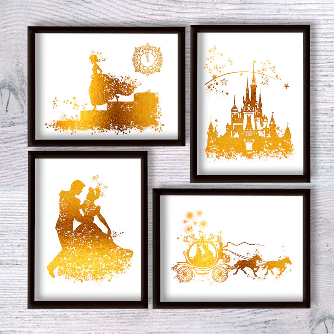 Princess Poster Set of 4 Cinderella Print Disney Wall Decor Girls Room ...