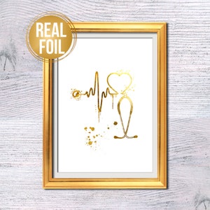 Cardiogram Poster Cardiology Print Medical Office Decor Real Foil Art ...