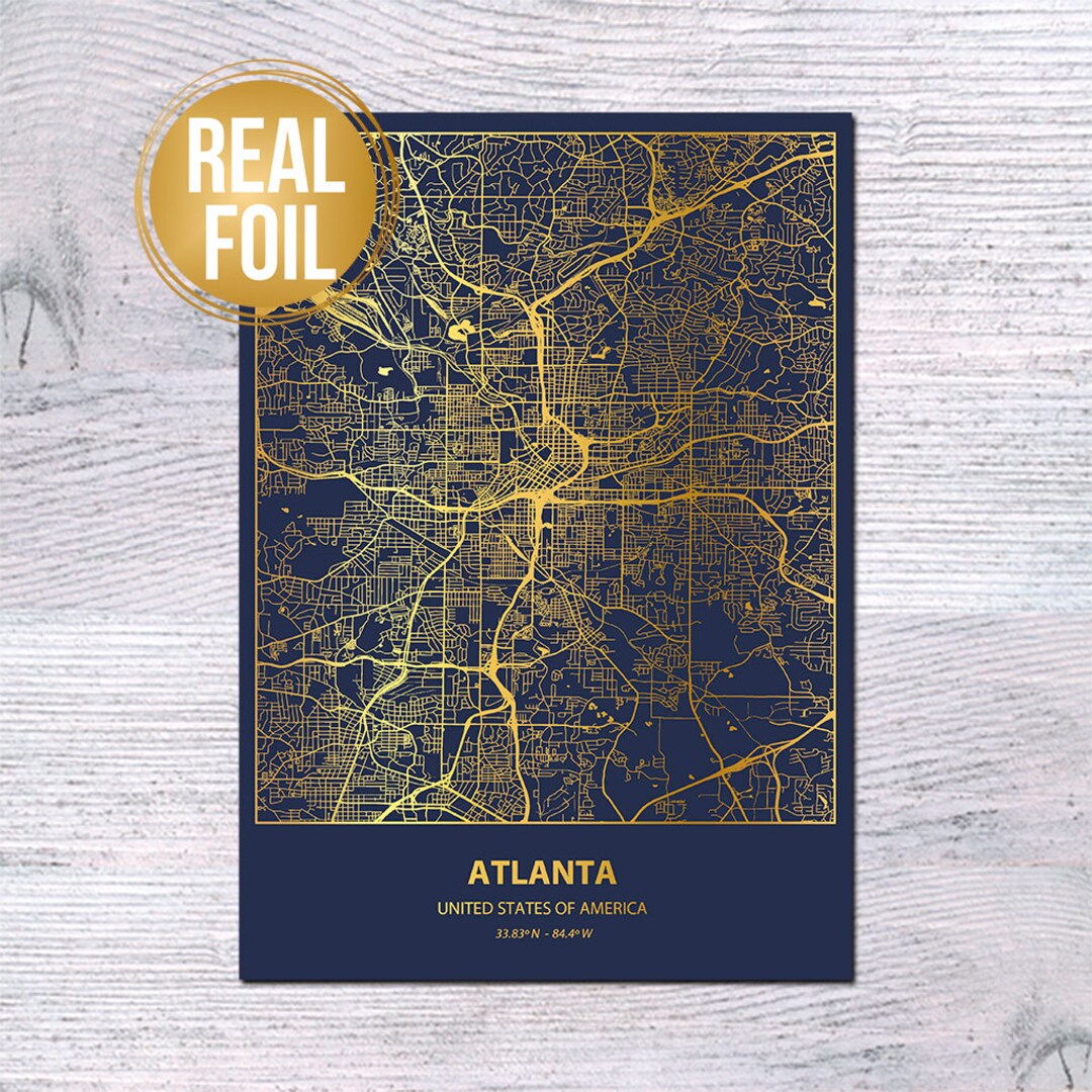 Atlanta Poster Atlanta Georgia Geographic City Map Real Foil - Etsy
