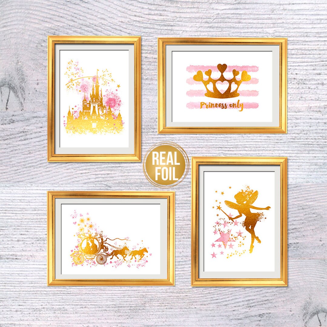 Disney Poster Set of 4 Real Foil Print Disney Wall Decor Gift for Her ...
