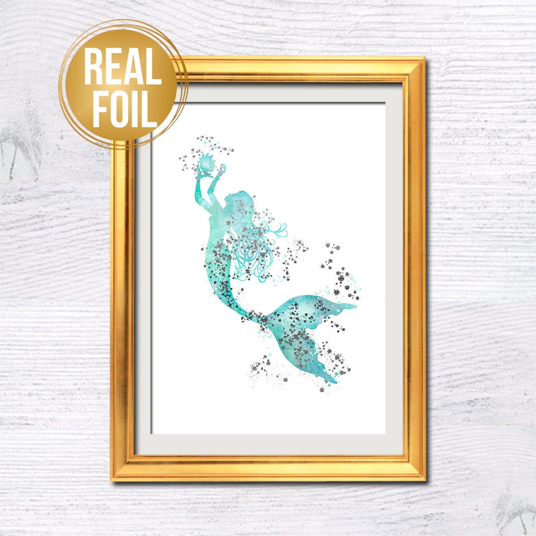 Mermaid Real Foil Print: Shimmering Nursery Wall Art G340 - Etsy