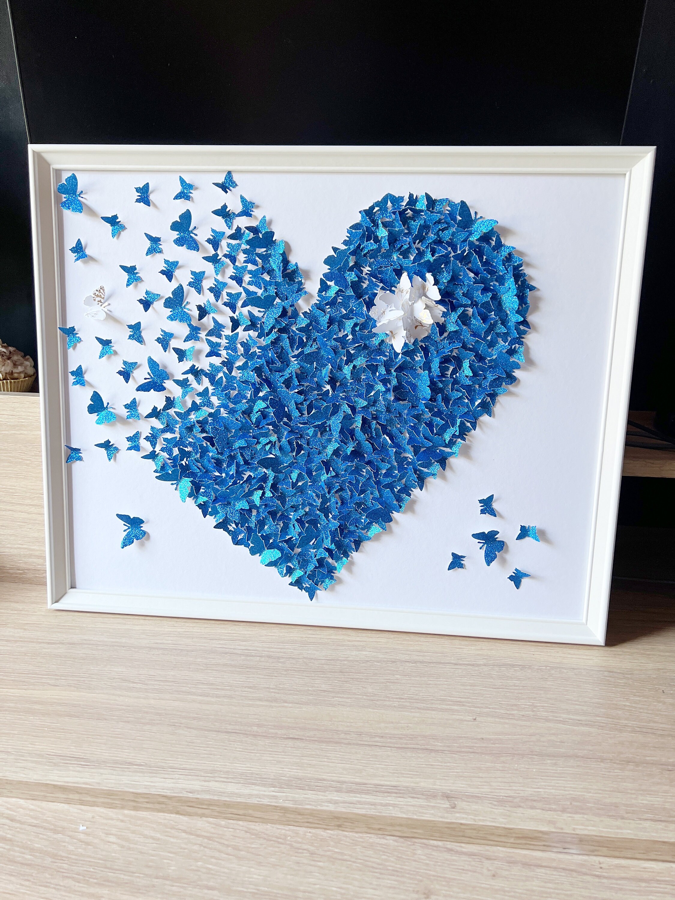 Glitter Ocean Blue Butterflies Heart Wall ART, 3D Paper Art ...