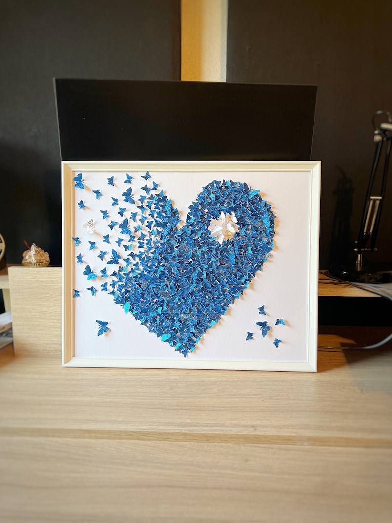 Glitter Ocean Blue Butterflies Heart Wall ART, 3D Paper Art ...