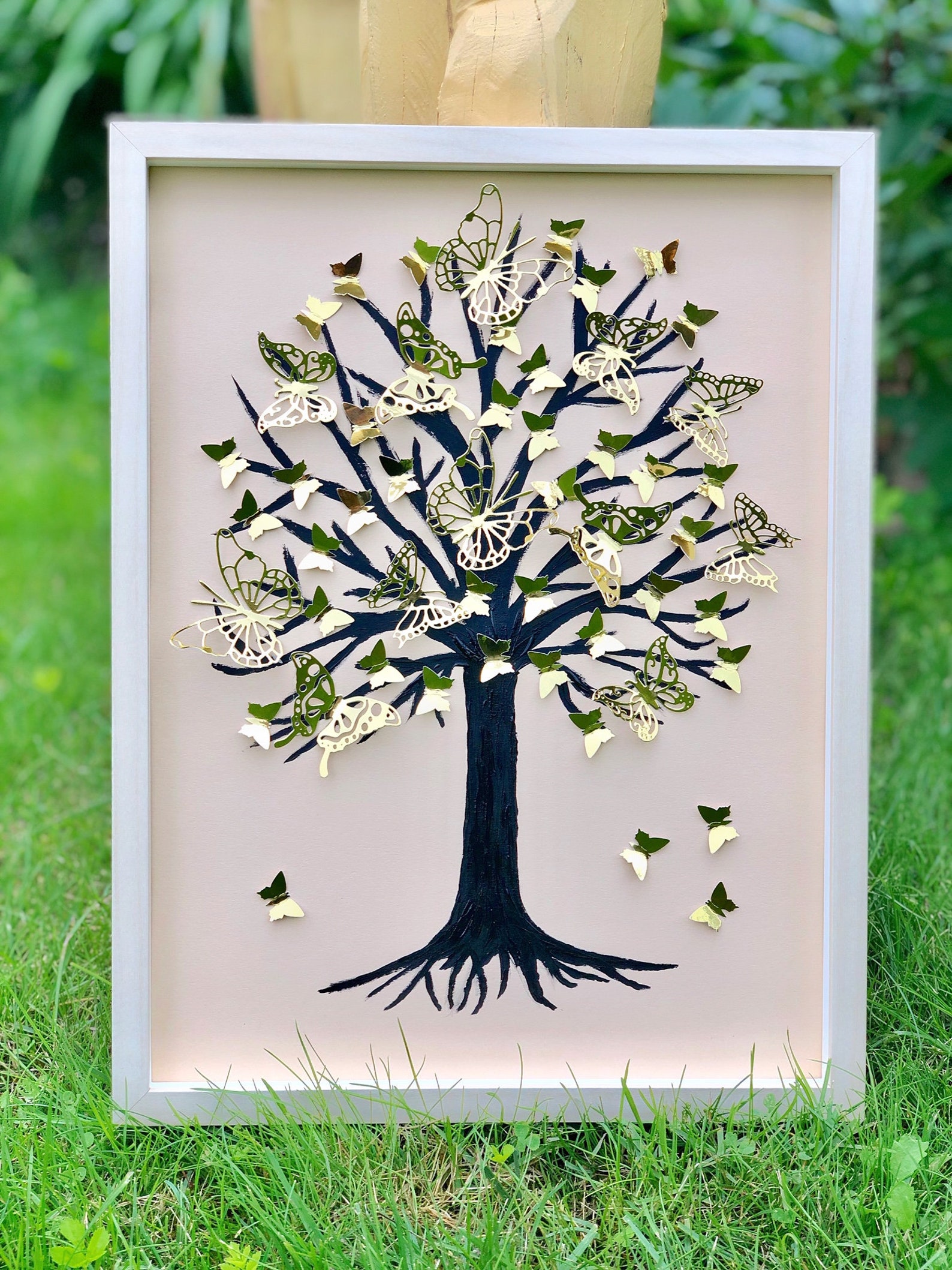 Glitter Gold Butterflies TREE Painting Wall ART 3D Paper - Etsy