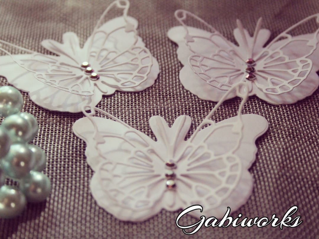 WHITE “ 12 Butterflies/ Paper Butterflies/ Butterflies DIE CUT/ Paper ...