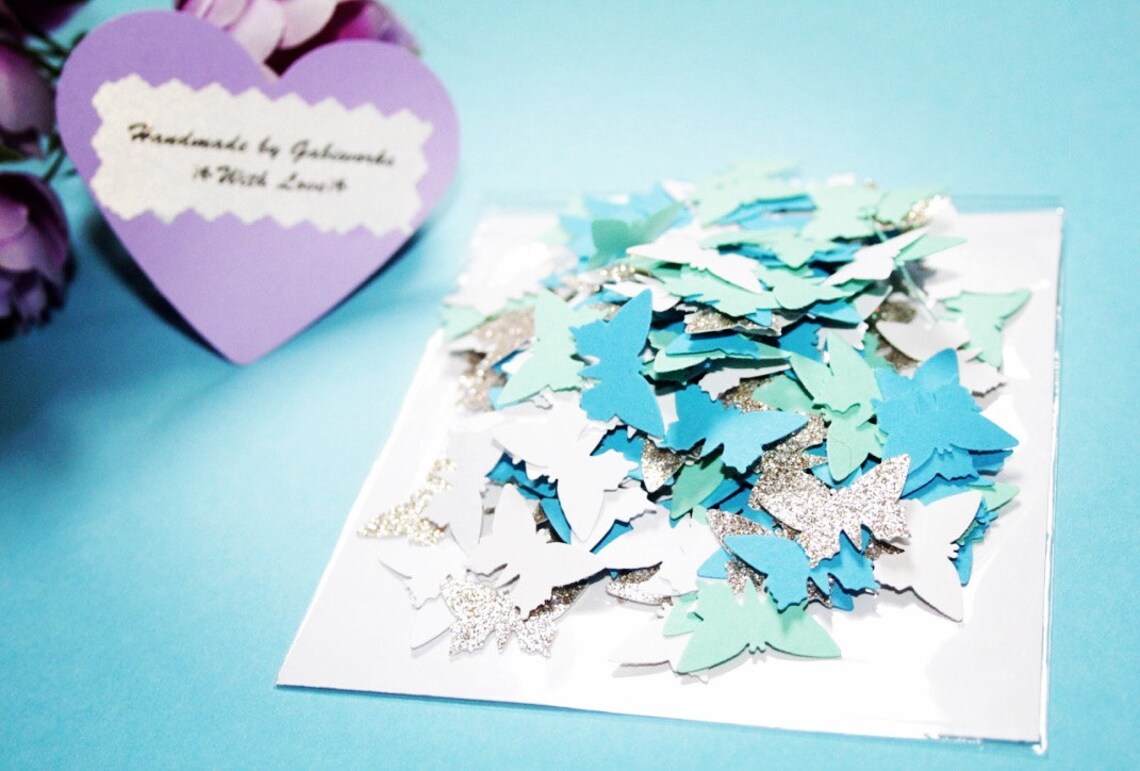 200 Butterflies Paper Punch Blue/ White/turquoise/ Glitter - Etsy