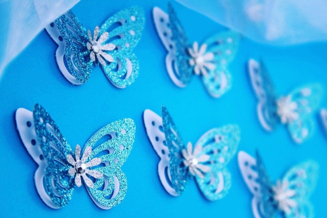Glitter BLUE Butterflies/ 3D Paper Butterflies/ Butterflies DIE CUT ...