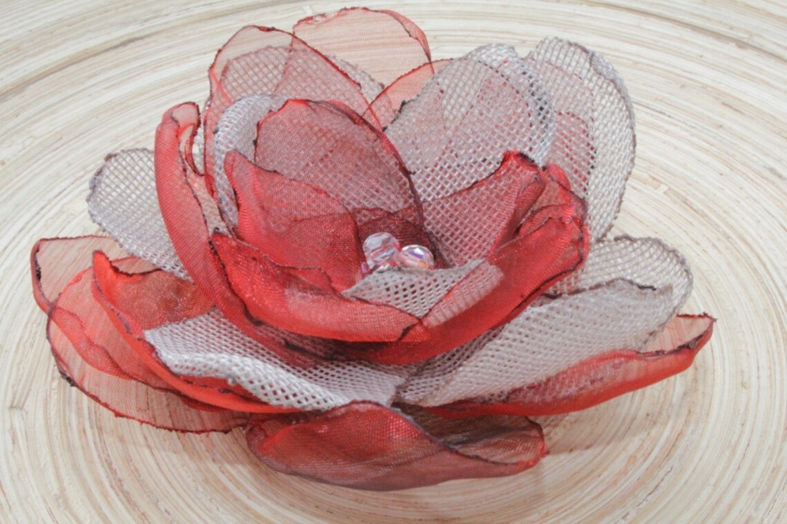 RED FABRIC FLOWER, Handmade Fabric Flower, Brooch, Red Flower Brooch ...