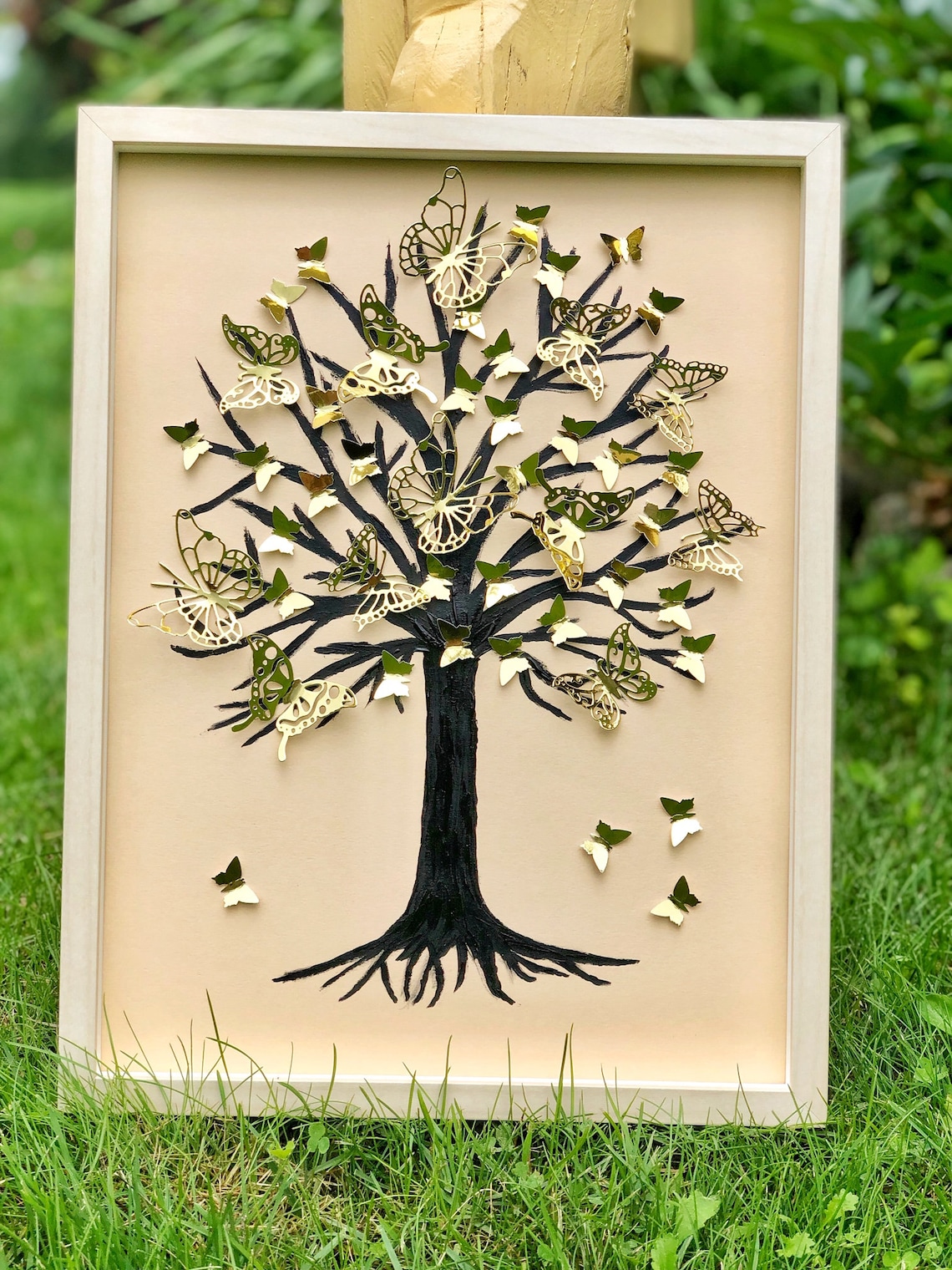 Glitter Gold Butterflies TREE Painting Wall ART 3D Paper - Etsy