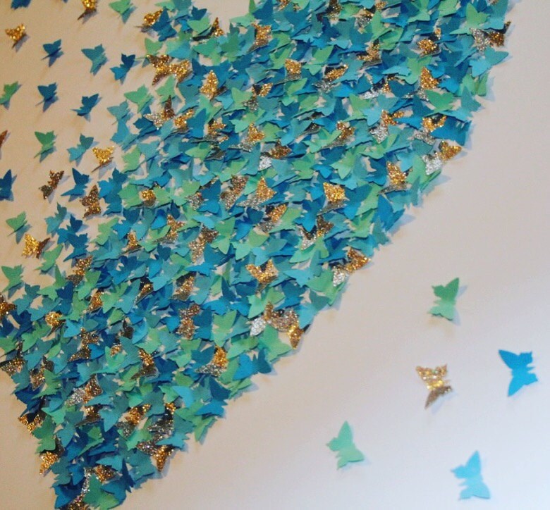 Blue and White Butterflies Painting, Wall ART, 3D Paper Art, Wedding ...