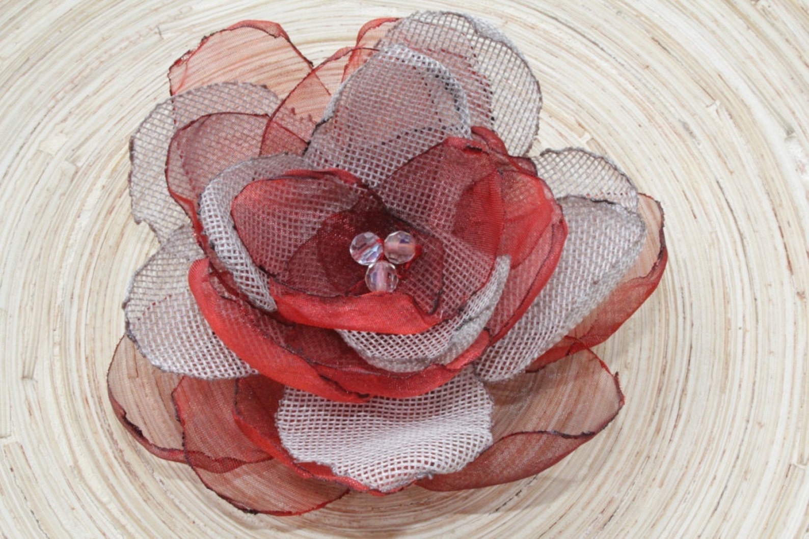 RED FABRIC FLOWER, Handmade Fabric Flower, Brooch, Red Flower Brooch ...