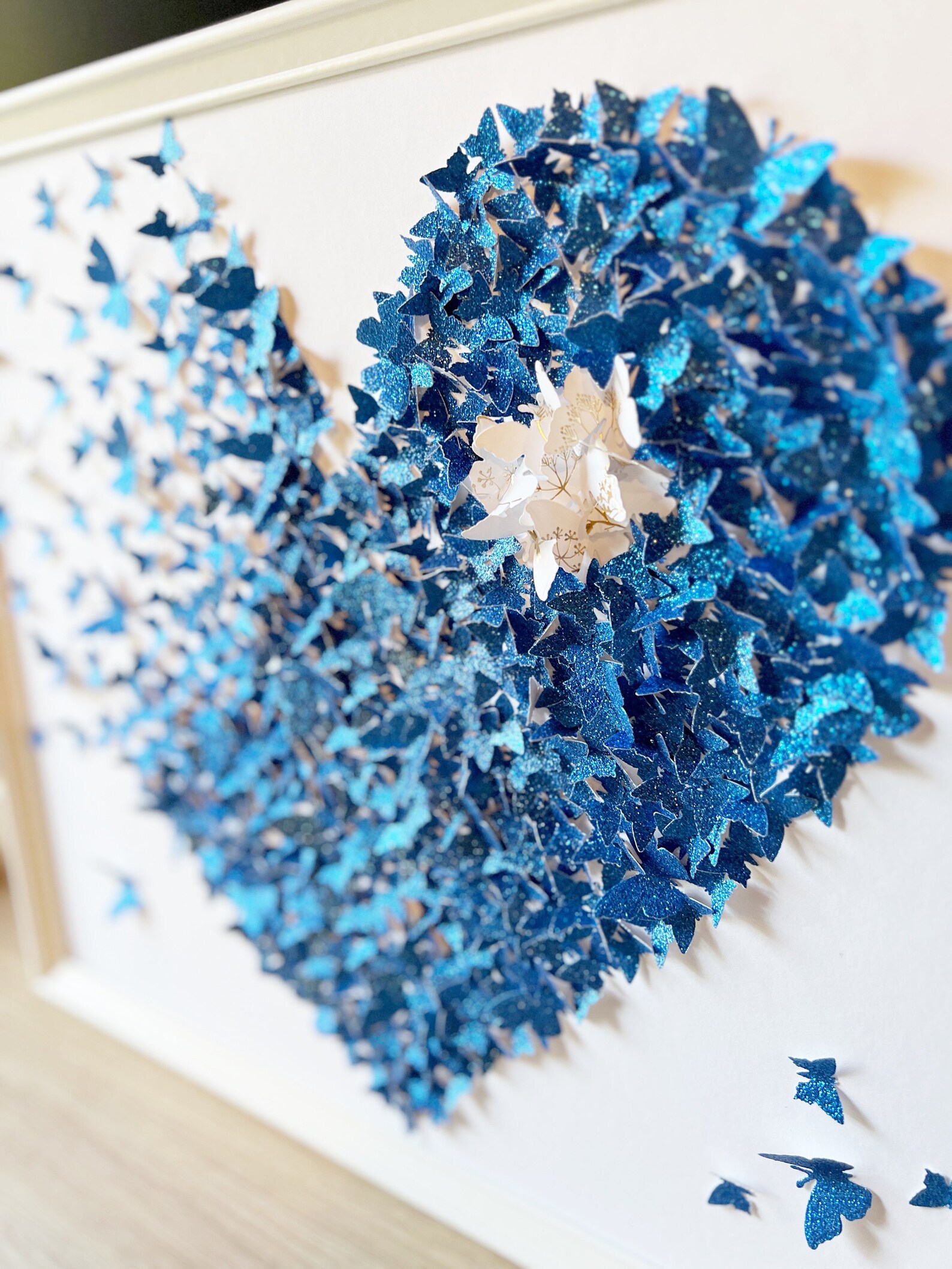 Glitter Ocean Blue Butterflies Heart Wall ART, 3D Paper Art ...