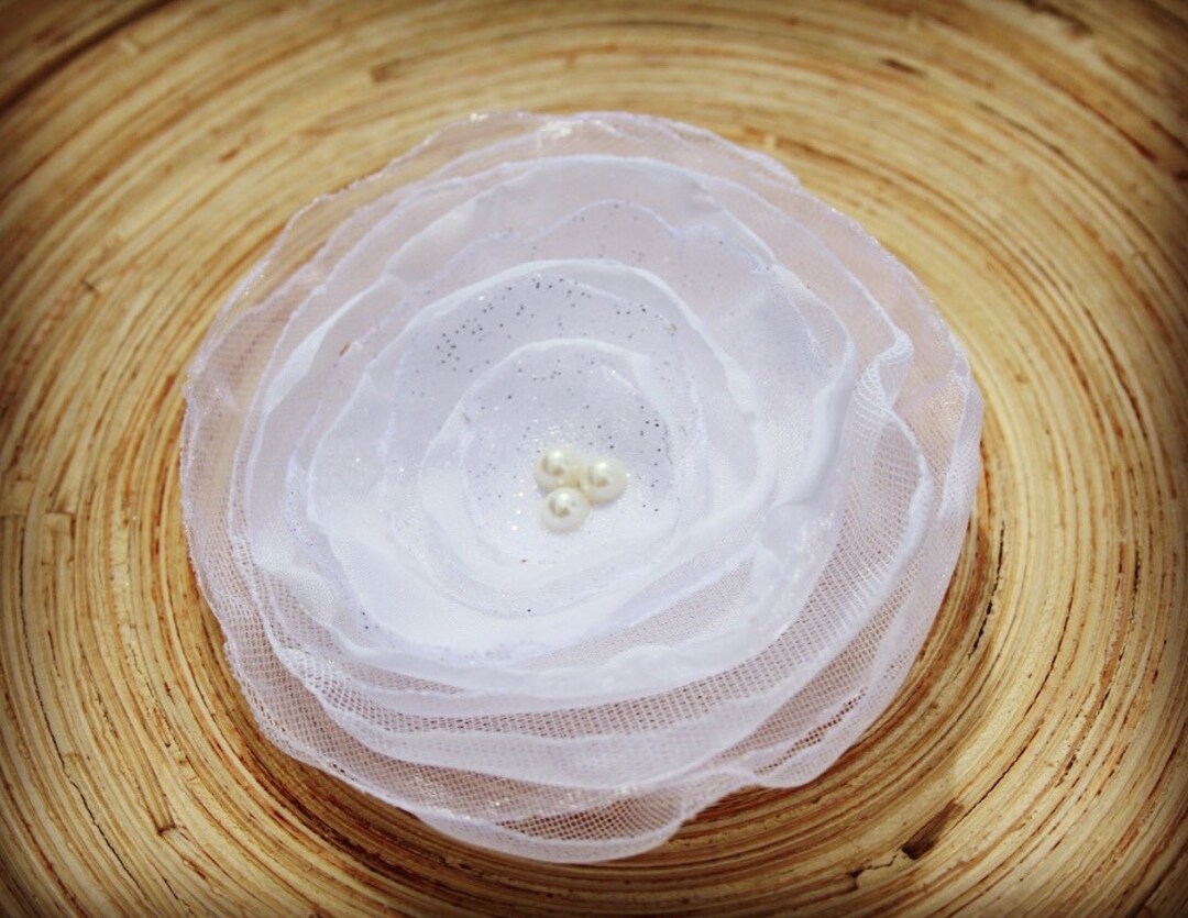 White FABRIC FLOWER, Handmade Fabric Flower, Brooch, White Flower ...