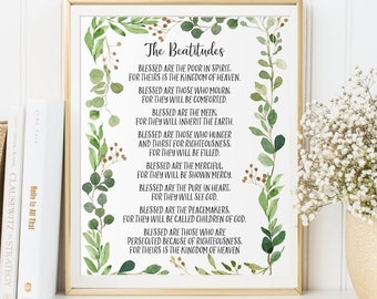 The Beatitudes, Matthew 5:3-10, Printable Bible Verse Wall Art ...