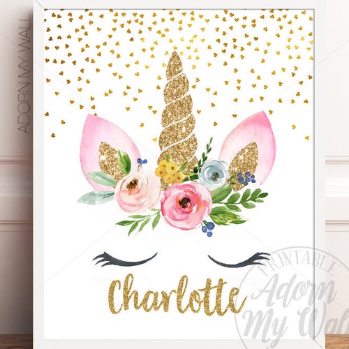 Unicorn Name Print Girls Name Art Sign Custom Name Printable - Etsy UK