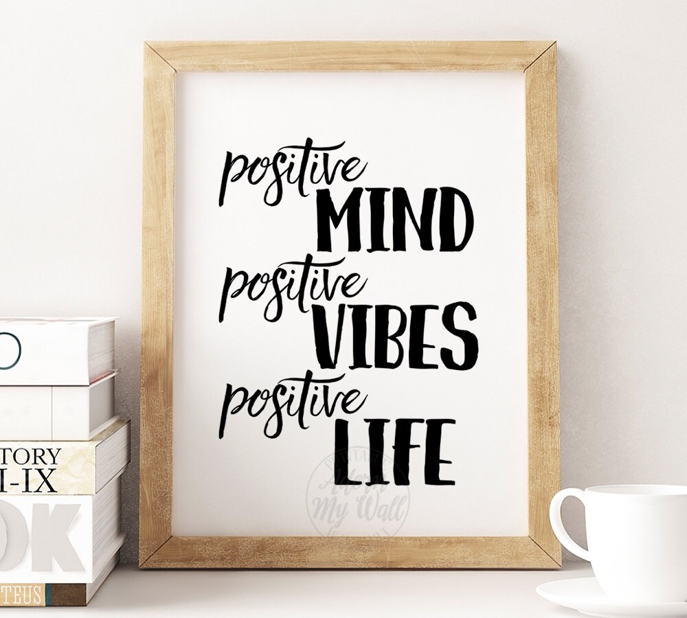 Positive mind positive vibes positive life typography poster | Etsy