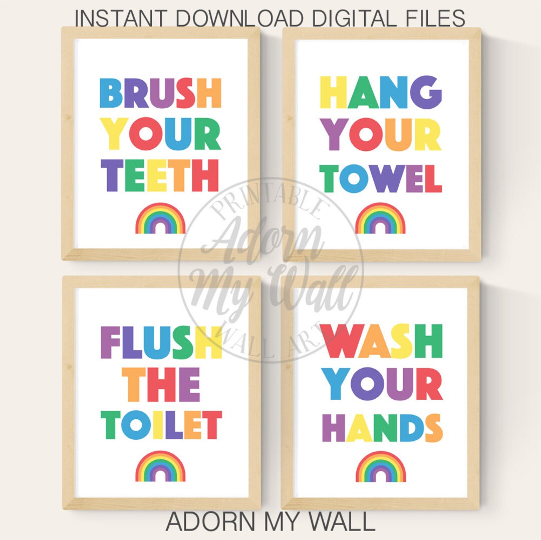 Kids Bathroom Prints Rainbow Bathroom Decor Set of 4 Prints - Etsy