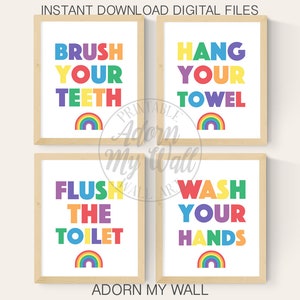 Kids Bathroom Prints Rainbow Bathroom Decor Set of 4 Prints - Etsy