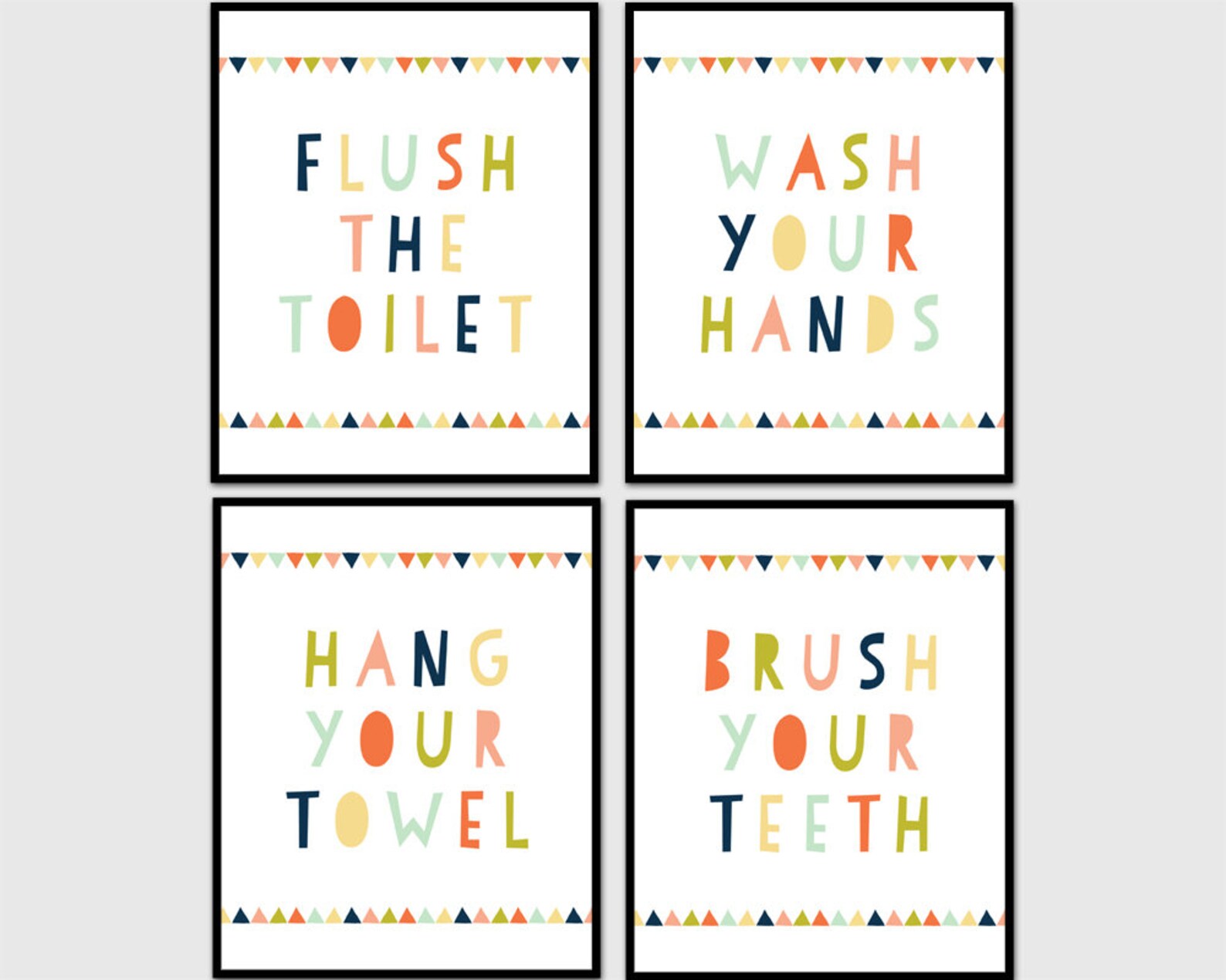 Kids Bathroom Wall Art, Kids Bathroom Decor, Wash Your Hands, Set of 4 ...