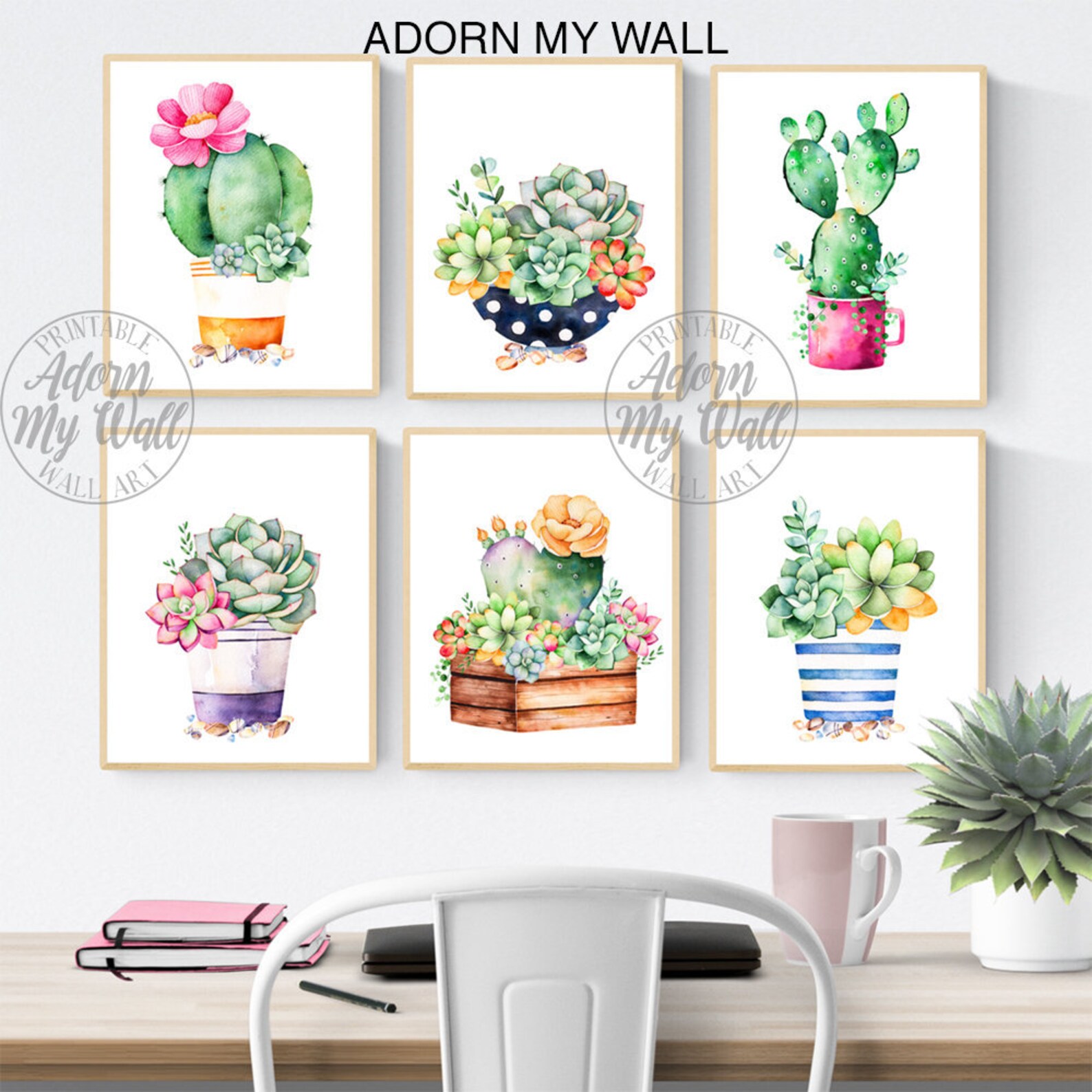 Cactus Print Set Set of 6 Cacti Printables Succulent - Etsy