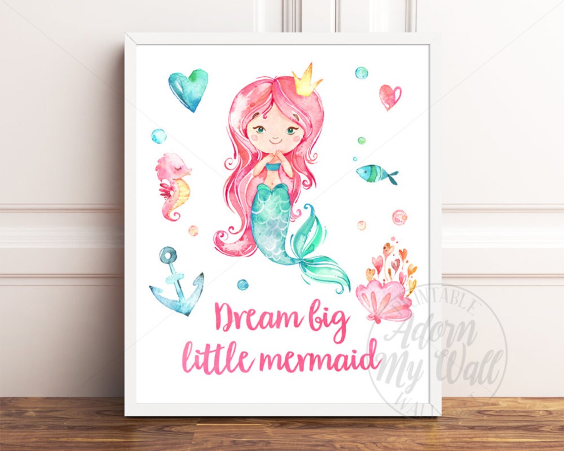Mermaid Prints Girls Nursery Prints Printable Set of 4 | Etsy