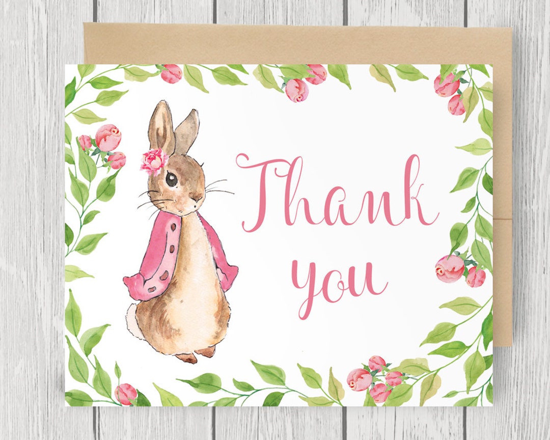 Thank You Card, Printable, Pink, Peter Rabbit Party, Peter Rabbit Thank ...
