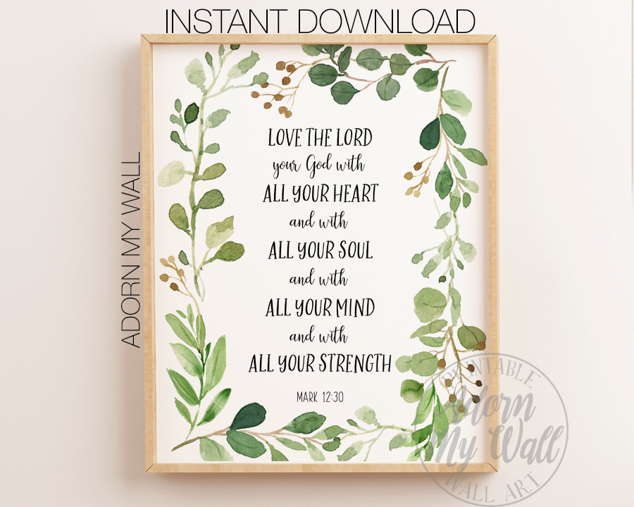 Mark 12:30 Printable Bible Verse Love the Lord Your God With | Etsy UK