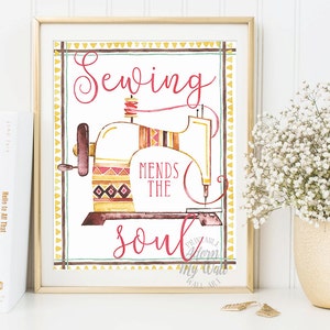 Sewing Mends the Soul, Craft Room, Sewing Room, Decor, Sign, Art, Quote ...