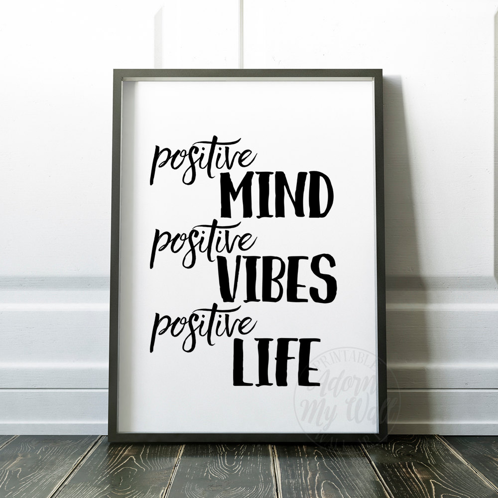 Positive mind positive vibes positive life typography poster | Etsy